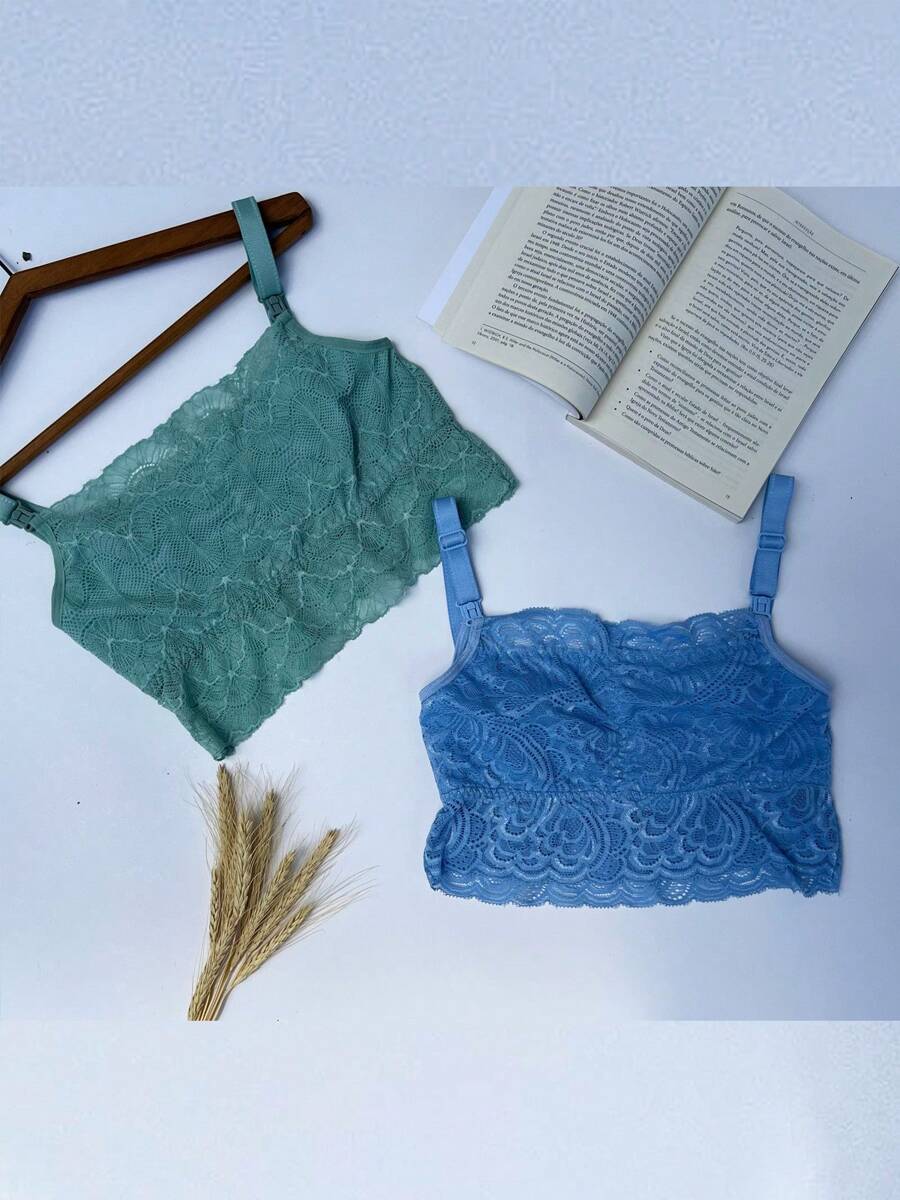 Kit 3 Cropped Nursing Bra Luxury Lace Top Reinforced Straps With Easy ...