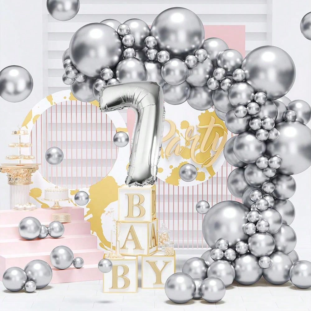 Number Seven 40CM Silver Aluminum Film Balloons For Celebration ...