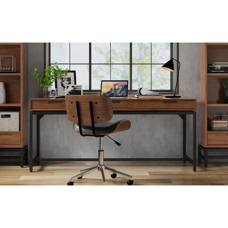 Simpli Home Banting Walnut Mid Century Desk 72 Inch Rubberwood Modern ...