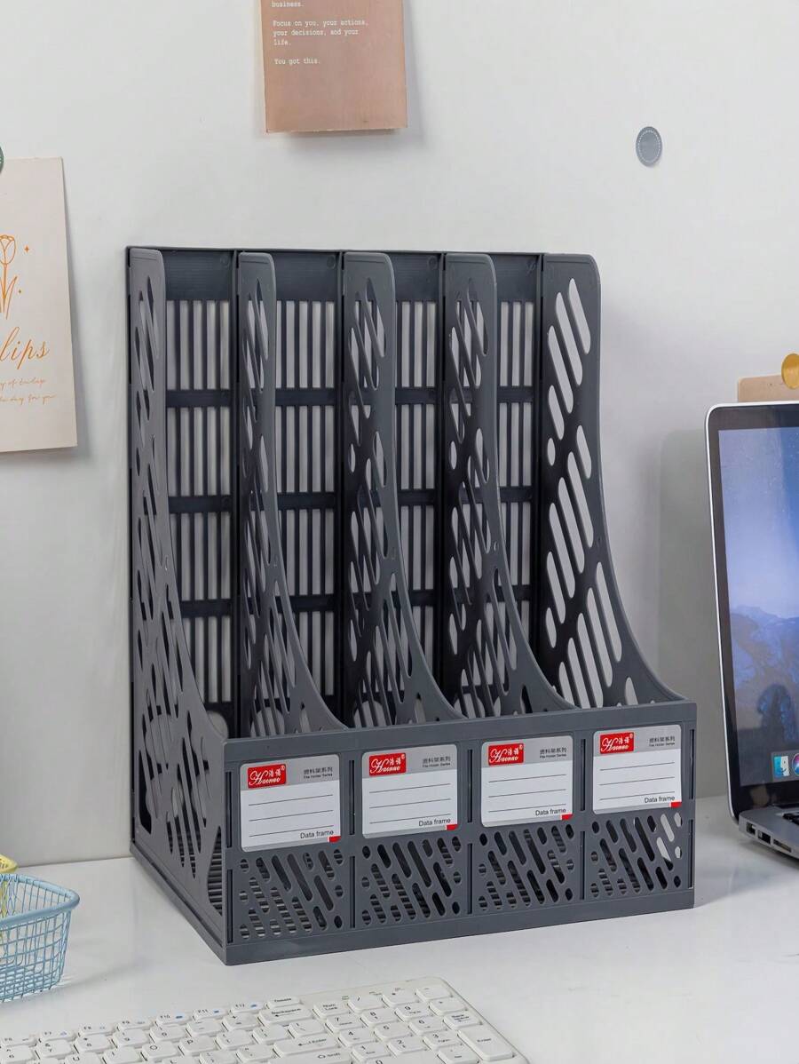 Quadruple File Rack For Office Supplies, Plastic Bookshelf, Desktop ...