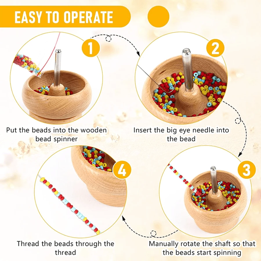 High-Speed Rotating Wooden Bead Spinner Tool Kit, Handmade Beading Tool ...