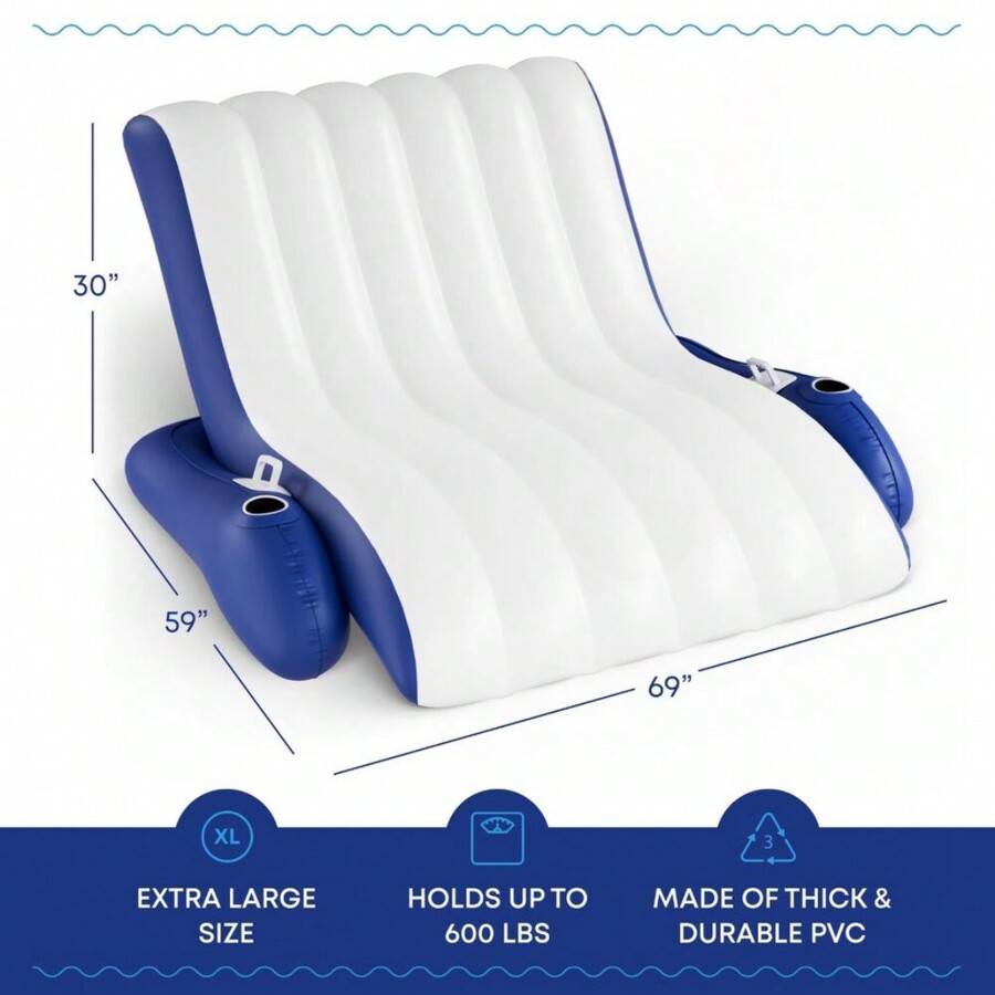 Recliner Pool Float Lounger 2 Adults Heavy Duty Lake Beach Floating ...