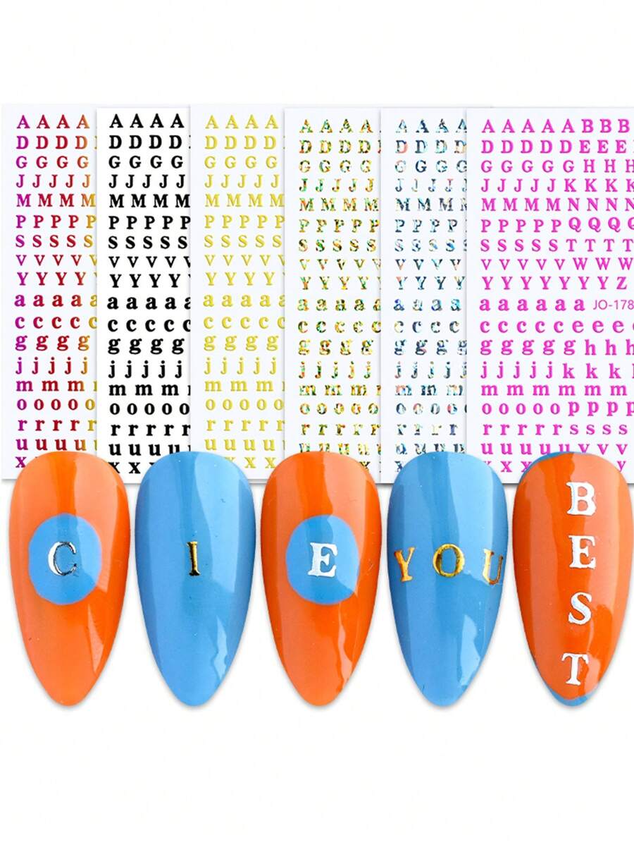 12 folhas de adesivos de letras para unhas 3D autoadesivos alfabeto ...