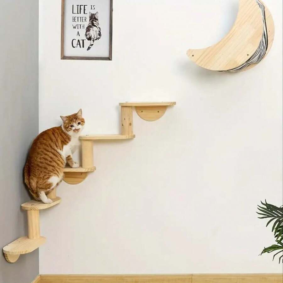 Luxury Wooden Cat Tree, Cat Climbing Frame & Cat Wall Furniture, 3-Tier ...