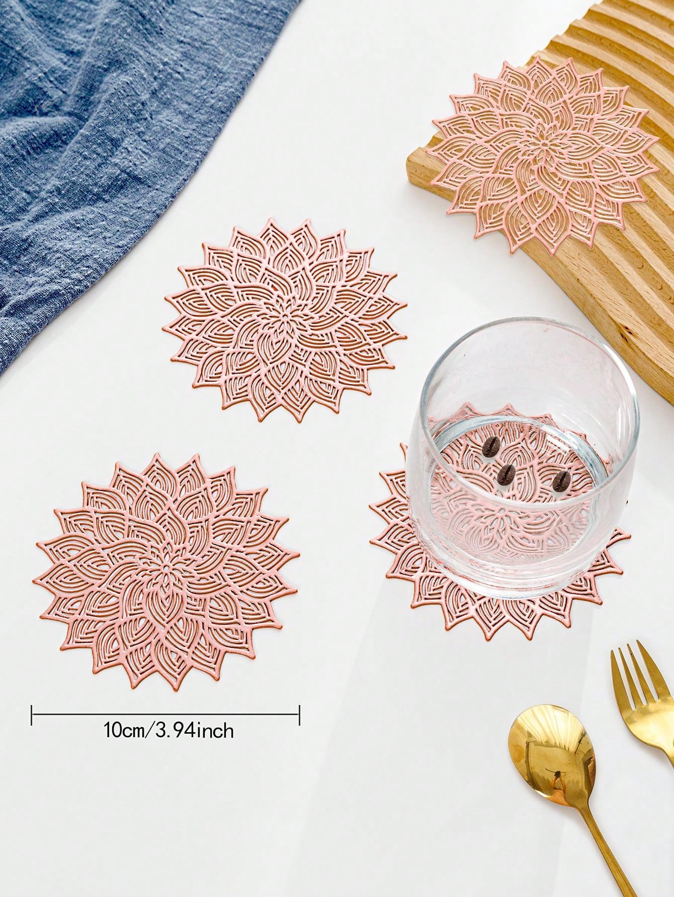 12pcs Gold Flower Coasters, Rose Pattern Hollow PVC Coasters, 3.94inch ...
