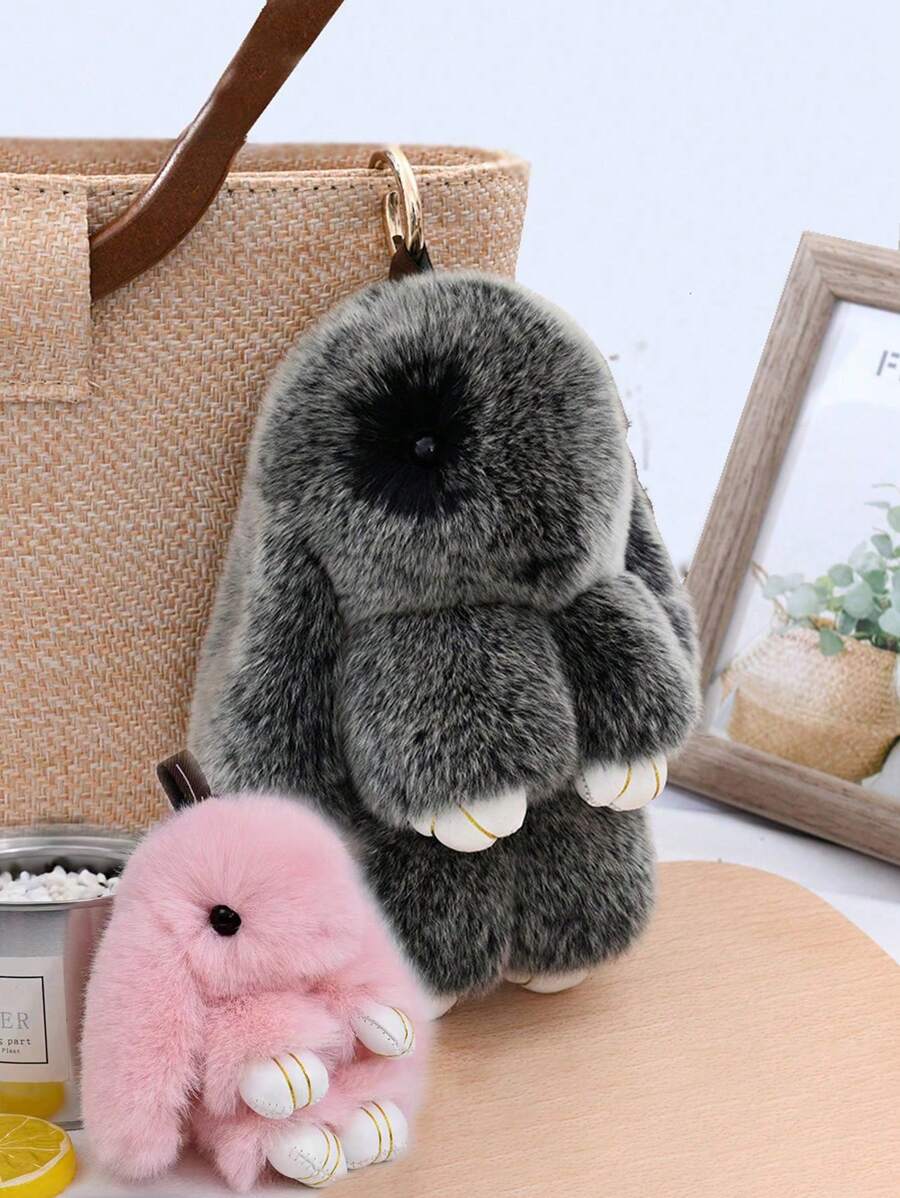 1pc Cute Rabbit Fur Plush Pendant, Fluffy Rabbit Keychain Decoration ...