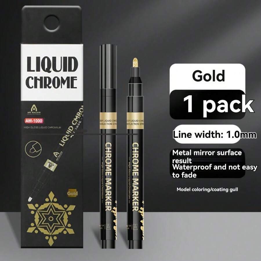 1pc Chrome Mirror Marker Pen 2mm DIY Reflective Paint Pen Permanent Gold SILVER Marker Touch Up ...