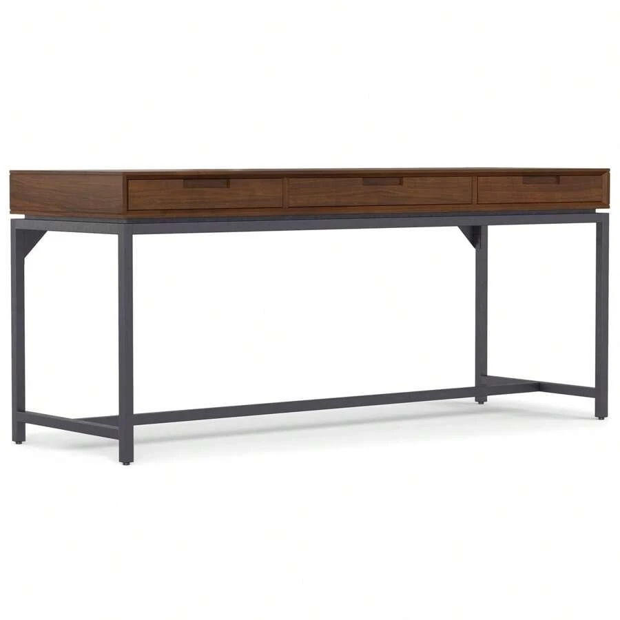 Simpli Home Banting Walnut Mid Century Desk 72 Inch Rubberwood Modern ...