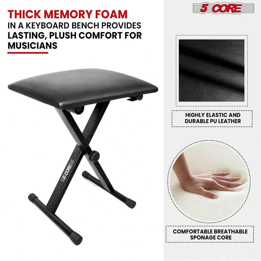 5 Core Keyboard Bench Pair X Style Piano Stool Thick Padded 12 To 18.5 ...