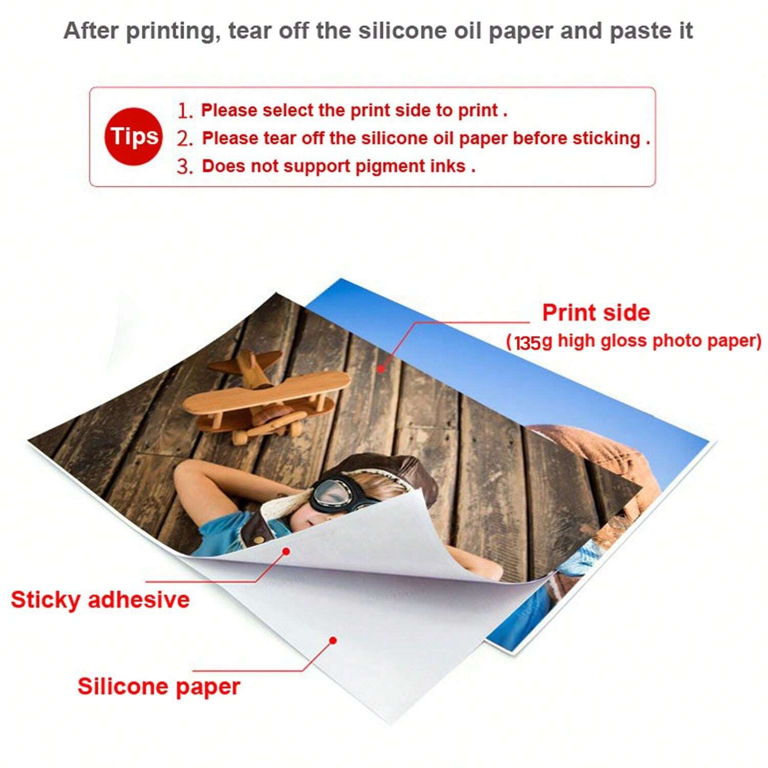 100pcs 3R 5 Inch 135gsm Glossy Self-Adhesive Photo Paper, Single-Sided ...