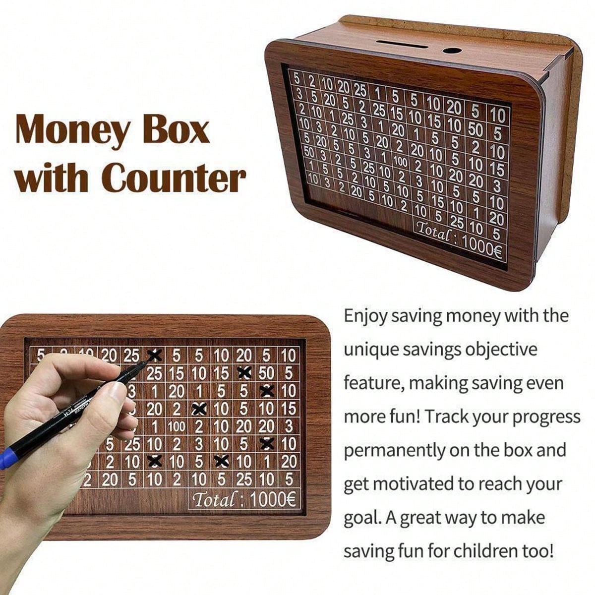 1pc Money Wood Box Piggy Bank Wood Money Bank Reusable Money Box With ...