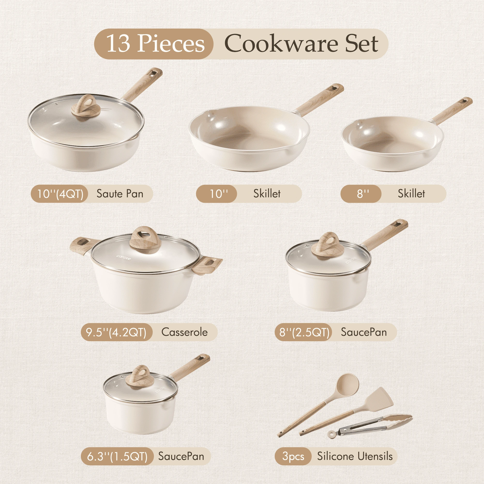AIDUCHO Collection Ceramic 13 Piece Cookware Set-Taupe | SHEIN USA