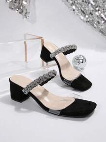 Sandalias de tacón alto de vestir, color negro terciopelo, con diseño ...