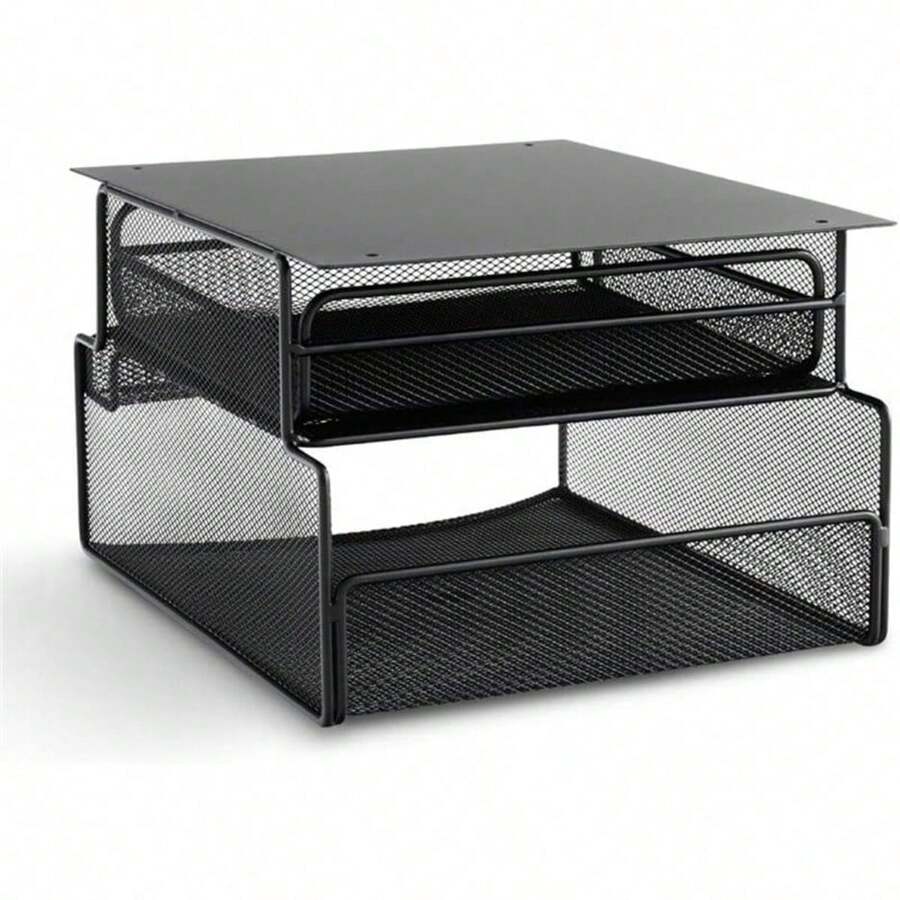Mesh Deluxe Under Desk Hanging File & Paper Organizer, Black, Steel ...