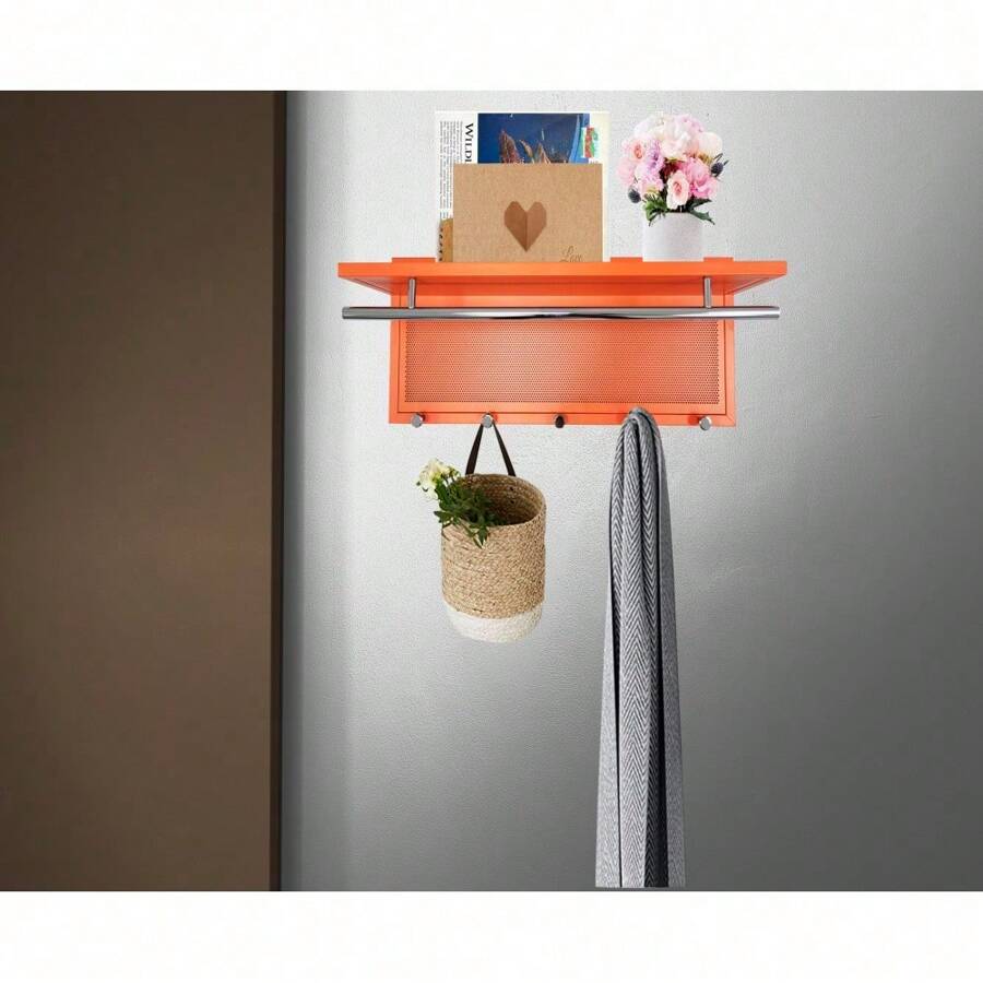 Esyspot Metal Powder Coating Hook Wall Mounted With Shelf In Orange ...
