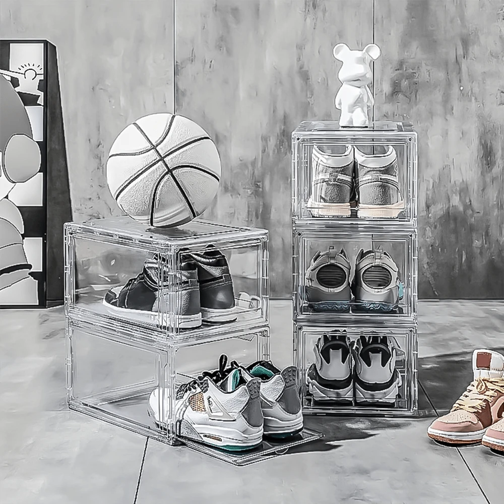 6 Piece Shoebox Clear Plastic Stackable, Large Sneaker Storage Box With ...