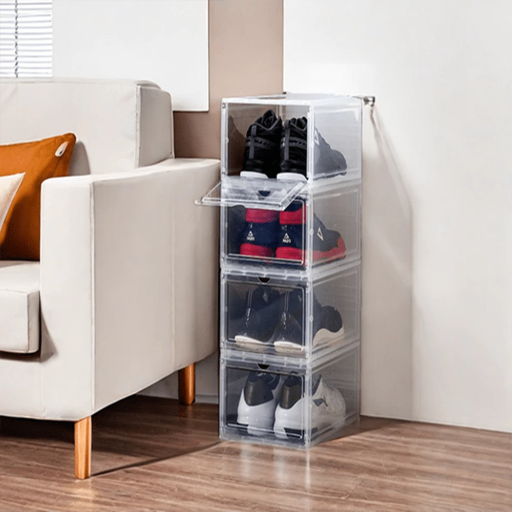 4 Piece Shoebox Clear Plastic Stackable, Large Sneaker Storage Box With ...