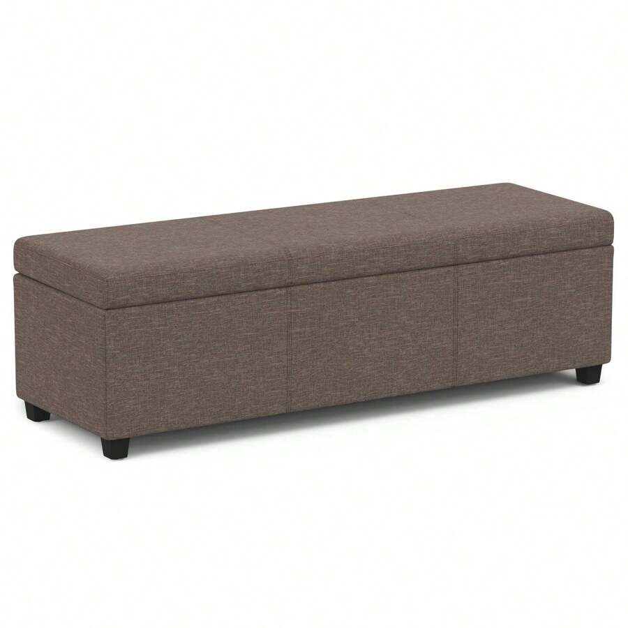 Simpli Home Avalon Extra Large Storage Ottoman Linen 54 Inch Bench High ...