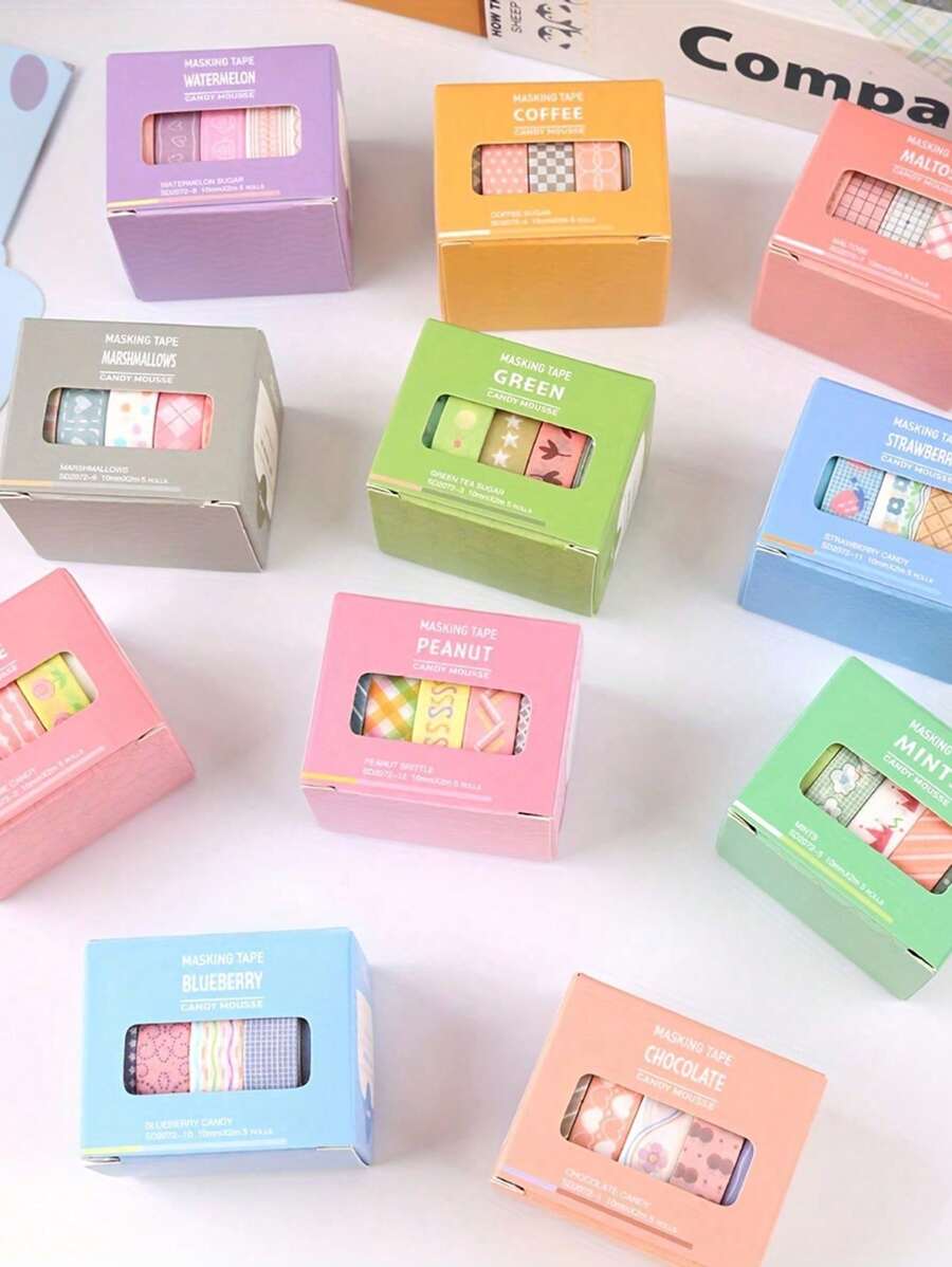 5 Rolls/Box Of Various Exquisite Original Pattern Washi Paper Tape ...