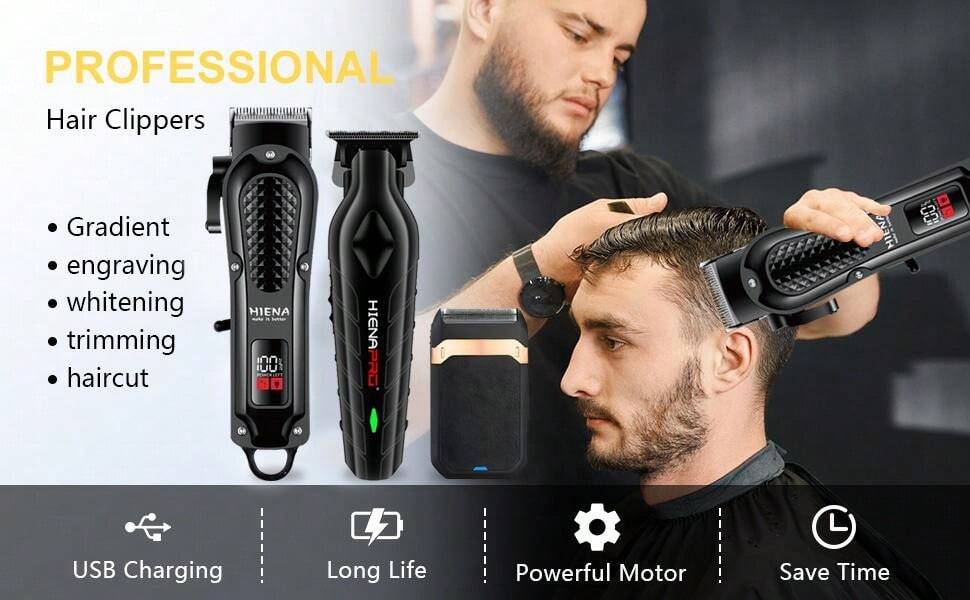 HIENA Hair Clipper Retro Oil Head Carving Digital USB Professional Hair Clipper Electric Push ...