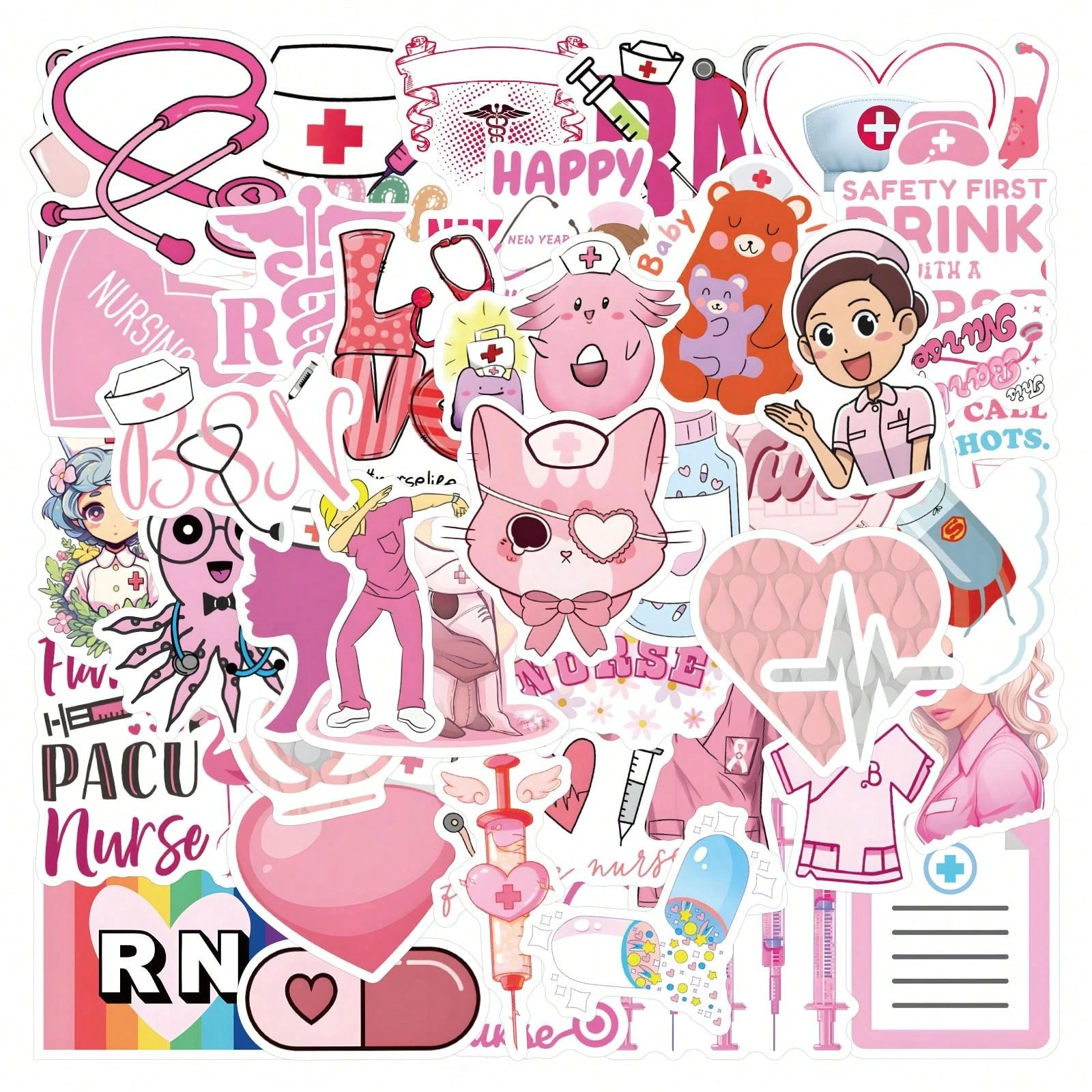 55PCS Pink Nurse Stickers Nursing Stickers Funny Nurse Stickers Medical ...
