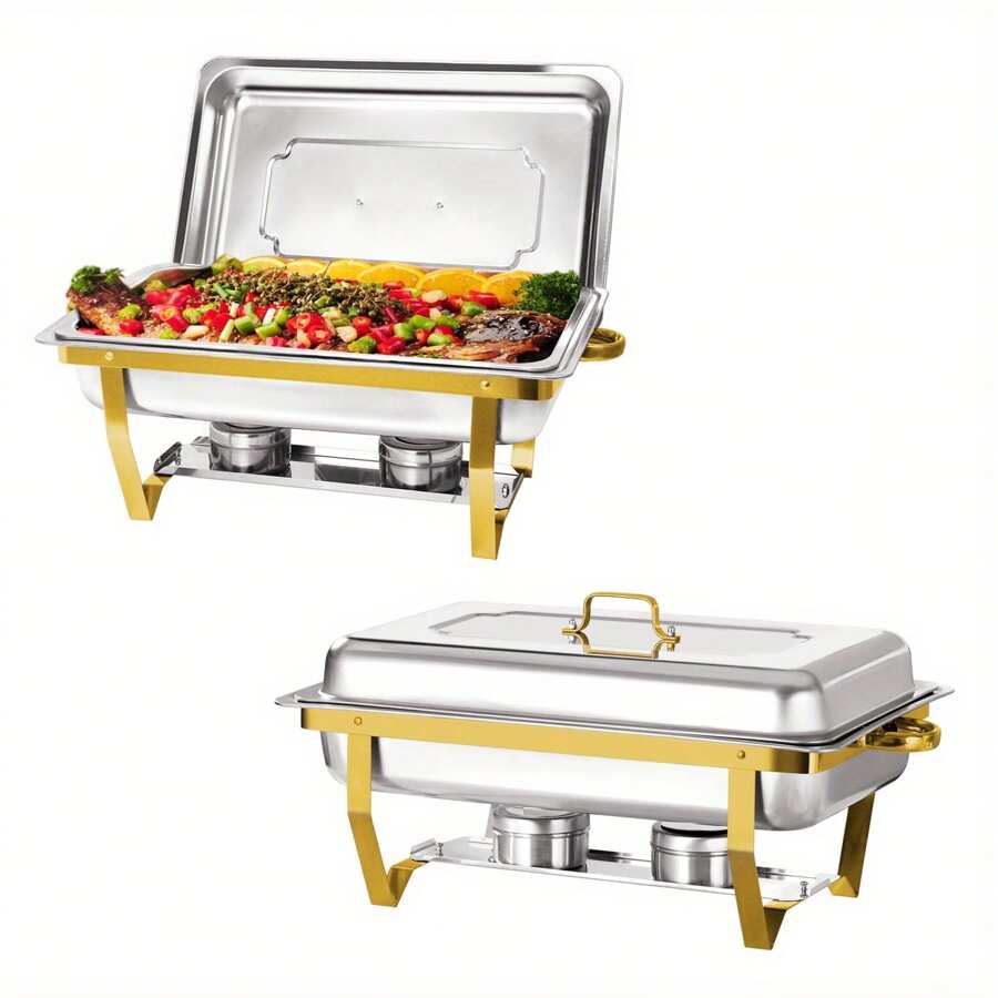 8QT Stainless Steel Gold Chafing Dish Buffet Set, High Grade Food ...