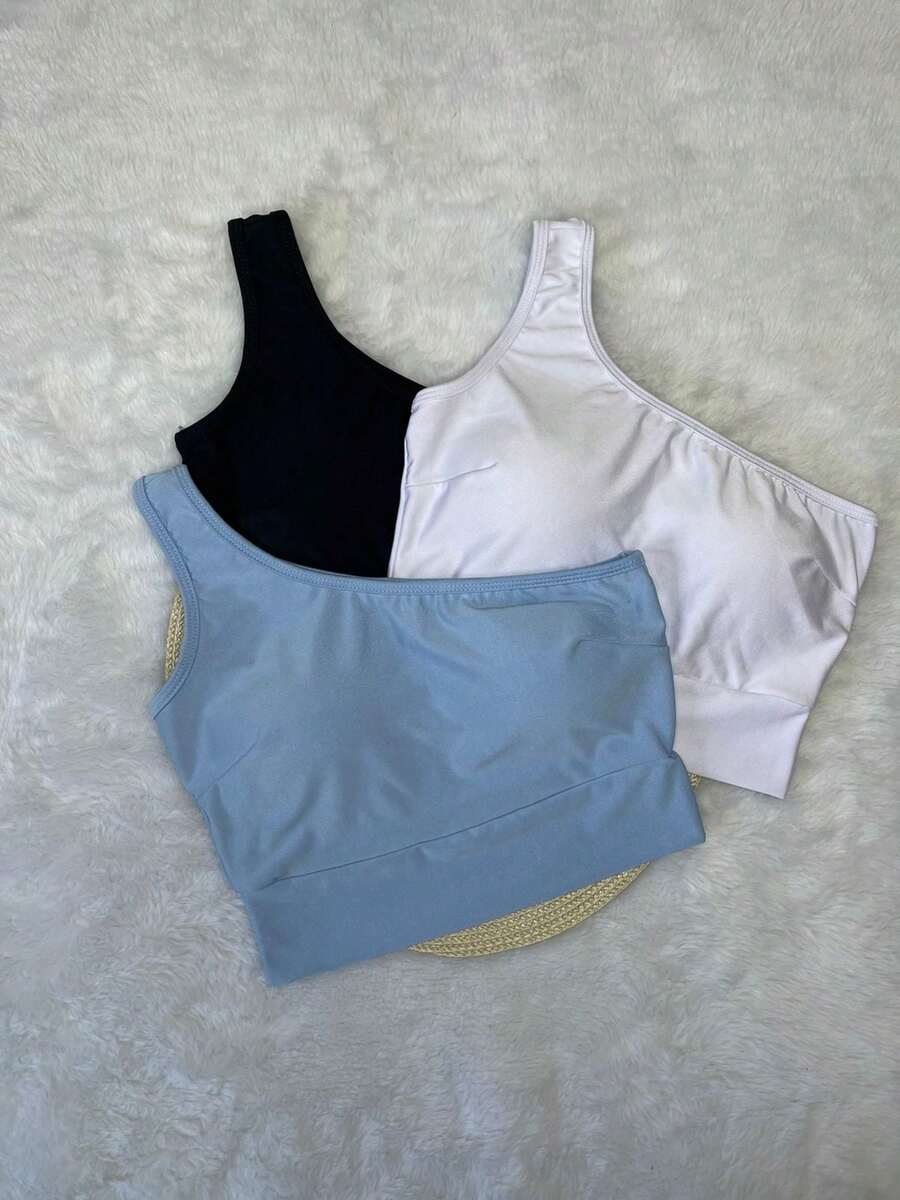 Kit With 3 Cropped Tops With Zero Sleeves And Padded Shoulders In ...