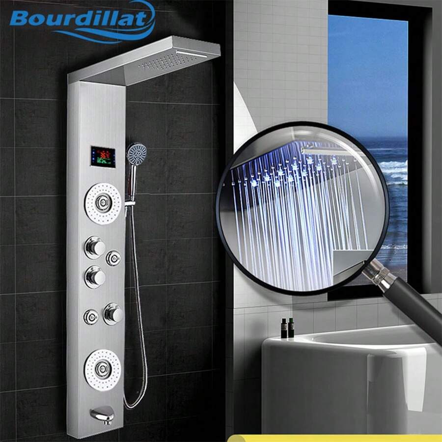 SUS304 LED Light Shower Panel Faucet Wall Mounted SPA Massage System ...