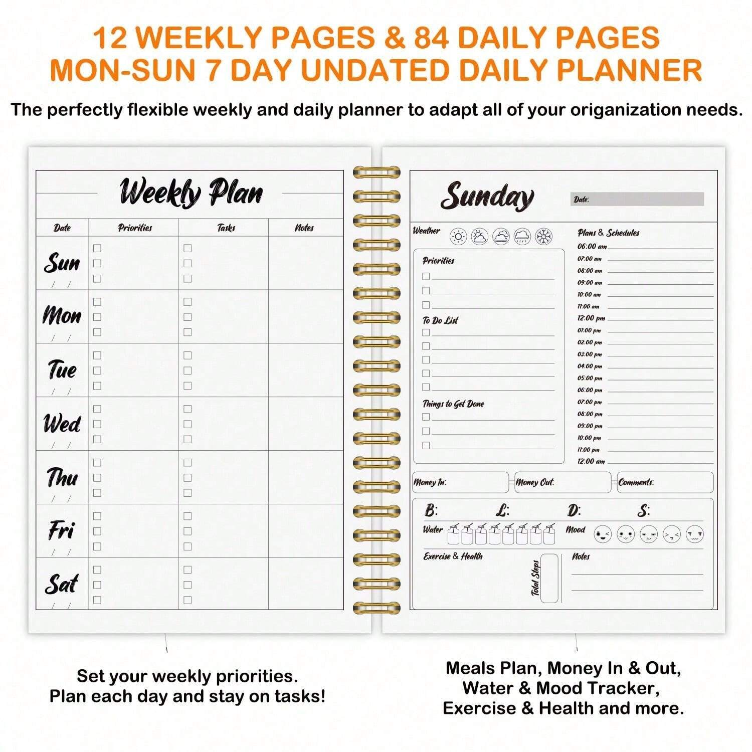 Daily Planner, 7-Day Undated Weekly Planner Notebook , Included To-Do ...