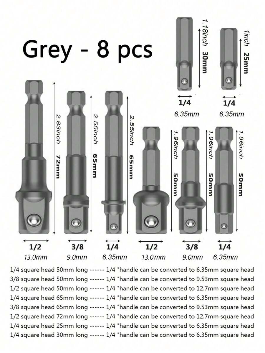 8 Pcs Impact Grade Socket Adapter Universal Socket Wrench Adapter Set | SHEIN EUR