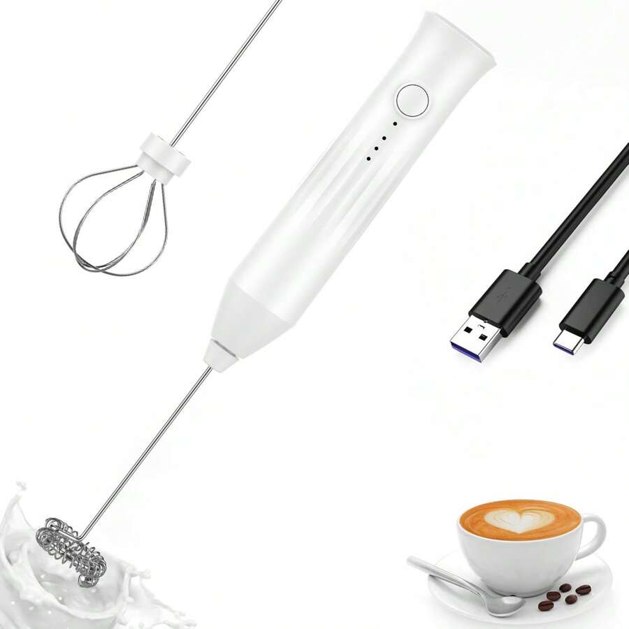 3-Speed Rechargeable Handheld Milk Frother - Electric Whisk With ...