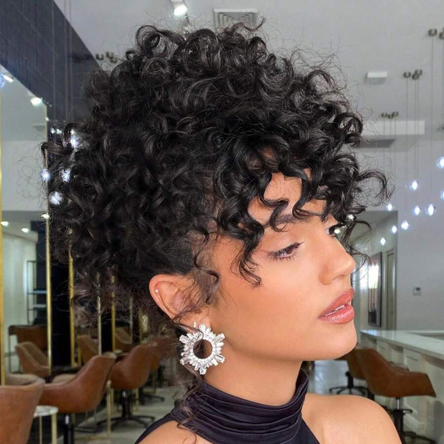Postizo de pelo corto con flequillo natural, corte pixie largo relajado ...