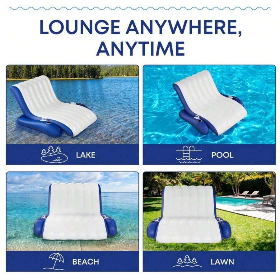 Recliner Pool Float Lounger 2 Adults Heavy Duty Lake Beach Floating ...
