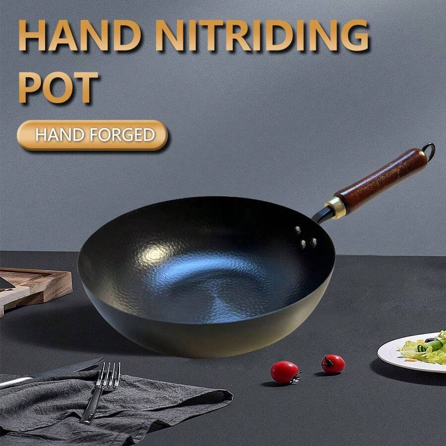 [Hammered Nitrogen Pot] Authentic Zhangqiu Round Non-Stick Iron Pot, No ...