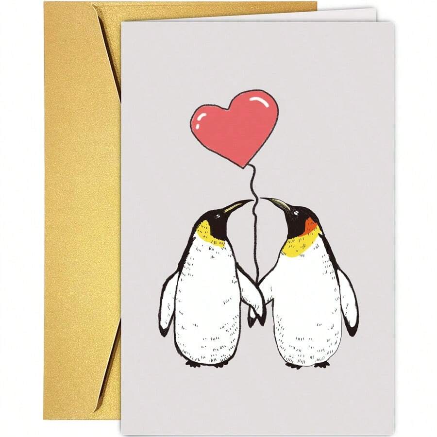 1PC Penguins Valentines Day Card For Him Her, Sweet Anniversary Card ...