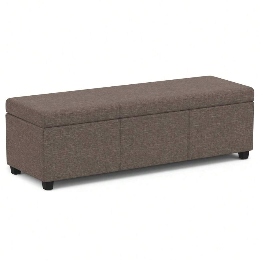 Simpli Home Avalon Extra Large Storage Ottoman Linen 54 Inch Bench High ...