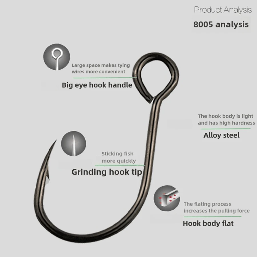 30pcs 8005 Fishing Hooks Set High Carbon Steel Inline Single Hook Jig ...
