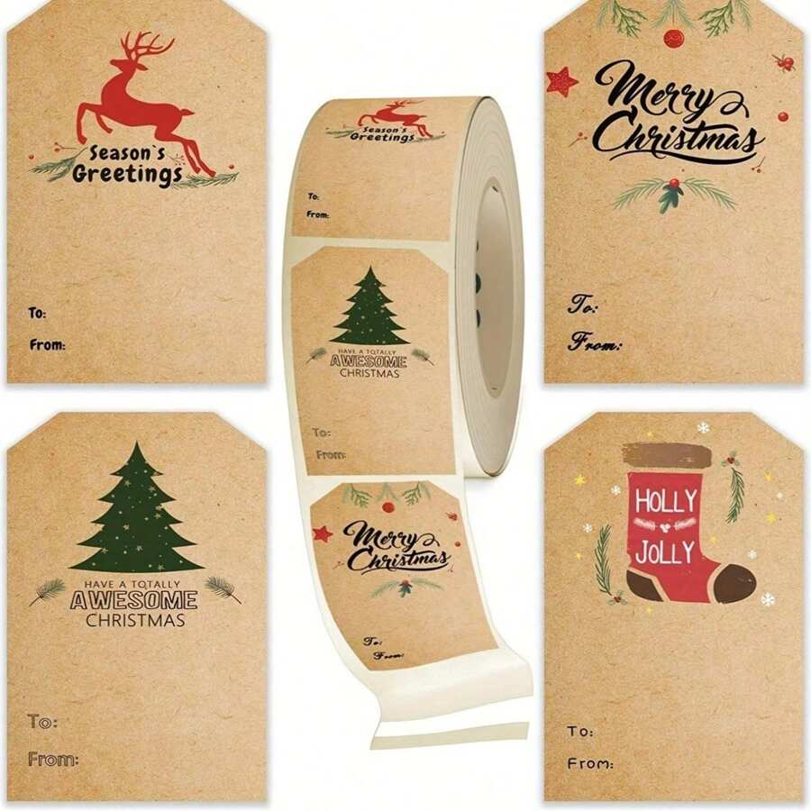 80-300 Pcs Stickers/Roll - Vintage Christmas Stickers Gift Wrap Label ...