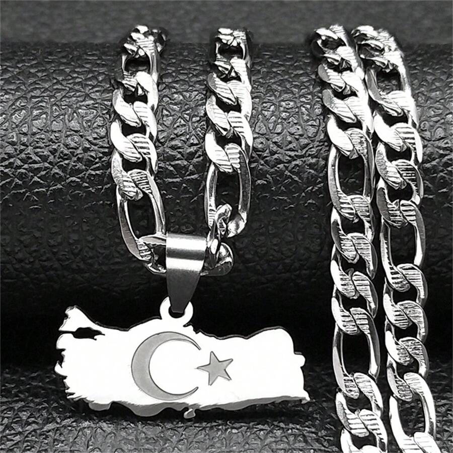 Map Of Turkey Flag Pendant Necklace Stainless Steel Gold/Silver Color ...