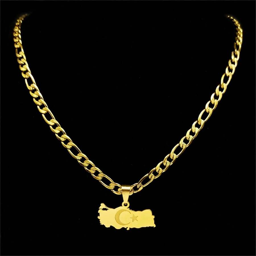 Map Of Turkey Flag Pendant Necklace Stainless Steel Gold/Silver Color ...