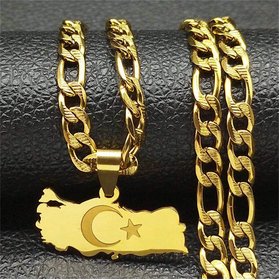 Map Of Turkey Flag Pendant Necklace Stainless Steel Gold/Silver Color ...