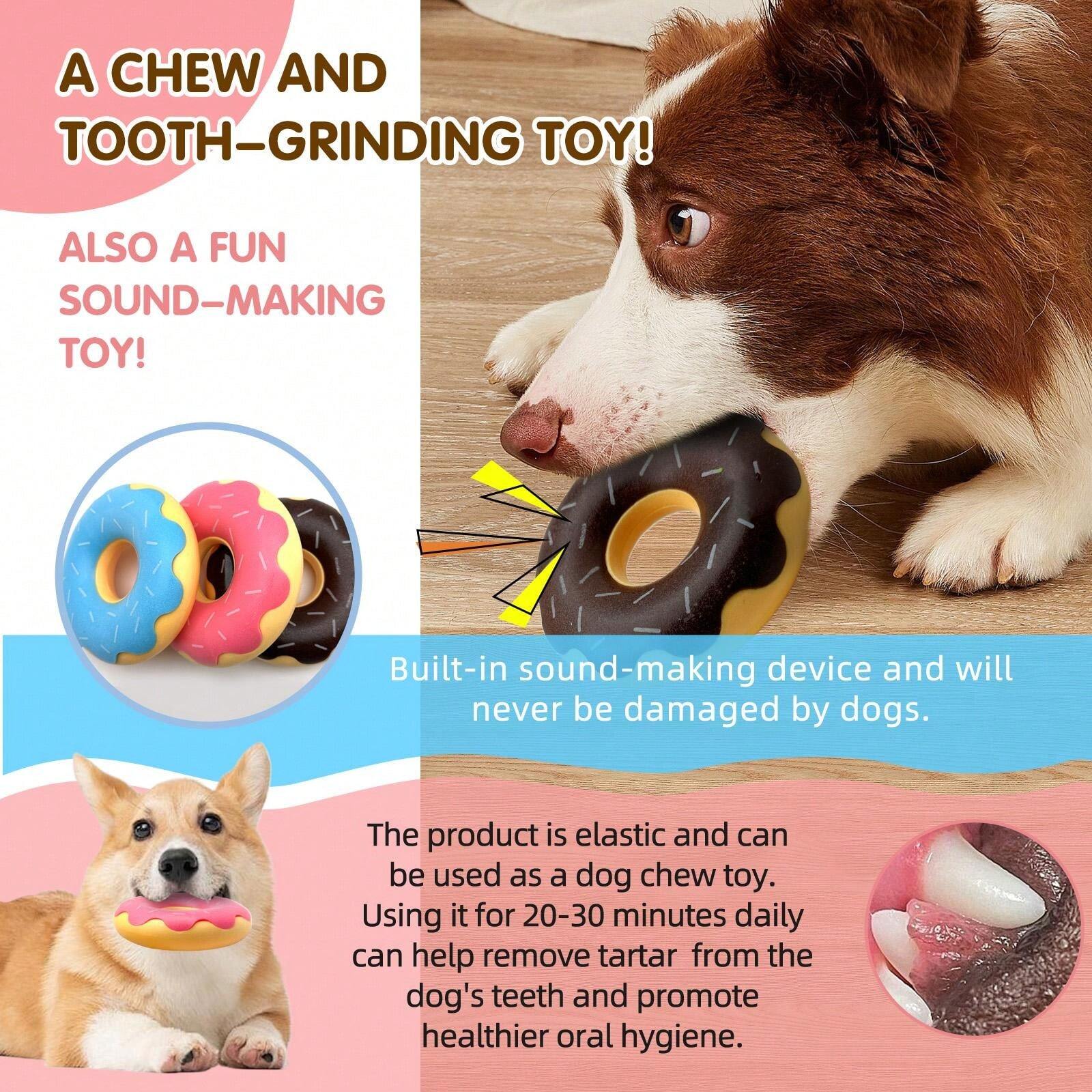 Doughnut Shaped Dog Gnawing Toy With Squeaking Sound, Dog Companionship ...