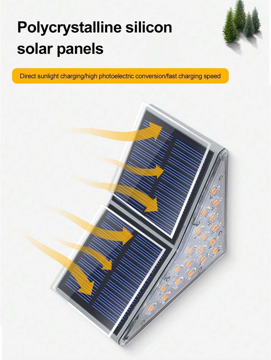 1pc New Solar Powered Stair Light, 2 Solar Panels Charging, 19 LED Beads, Sunlight Sensor ...