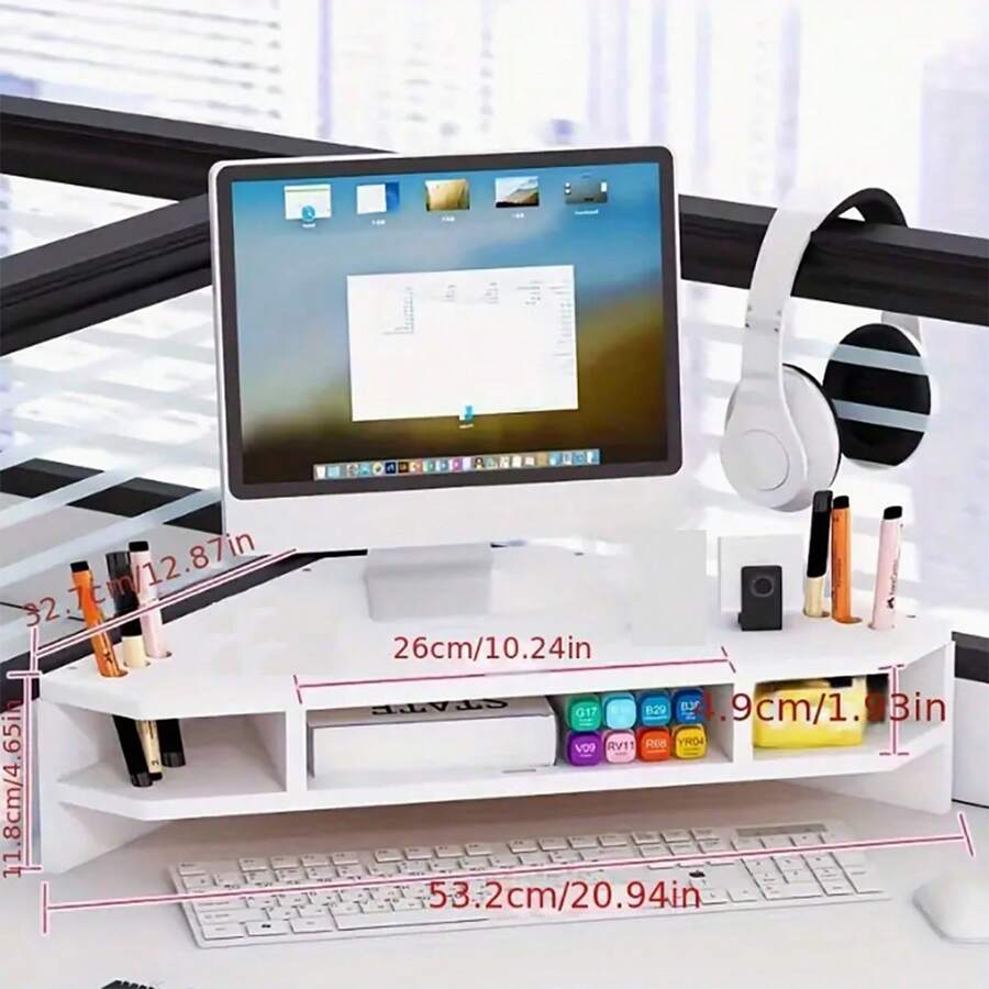 Corner Desk Organizer With Pull-Out Drawer, Polished Wood Computer ...