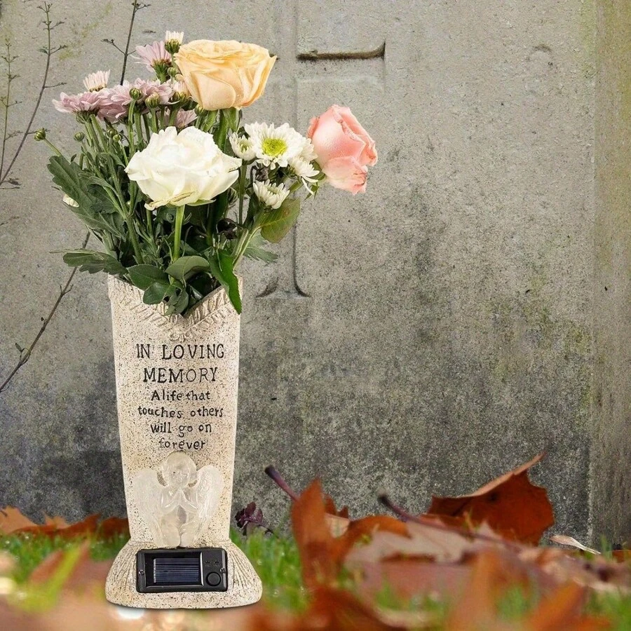 Solar Cemetery Grave Vase With LED For Fresh/Artificial Flowers ...