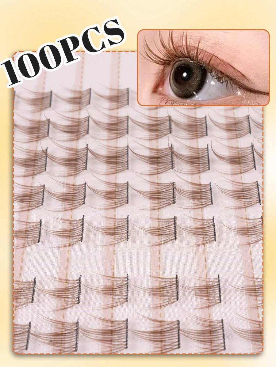 10 Packs 100pcs Brown Sunflower Curl Wispy False Eyelashes Natural ...