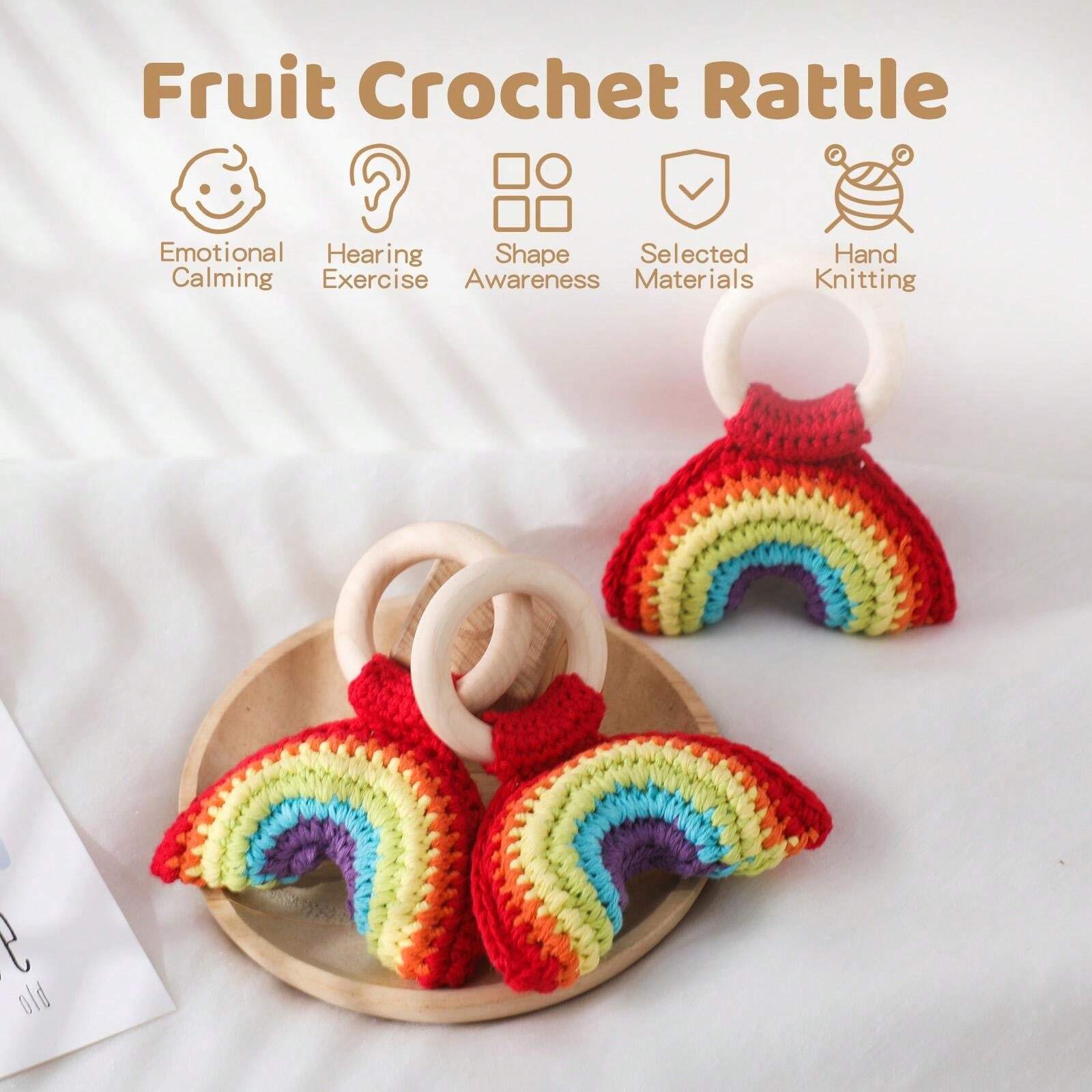 Handmade Crochet Knitted Rainbow Fruit Rattle Toy, Infant Soothing Aid ...