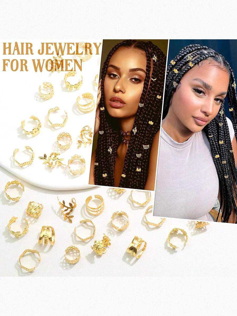 60PCS Hair Jewelry For Braids Gold Braid Clips Non-Piercing Ear Cuffs ...
