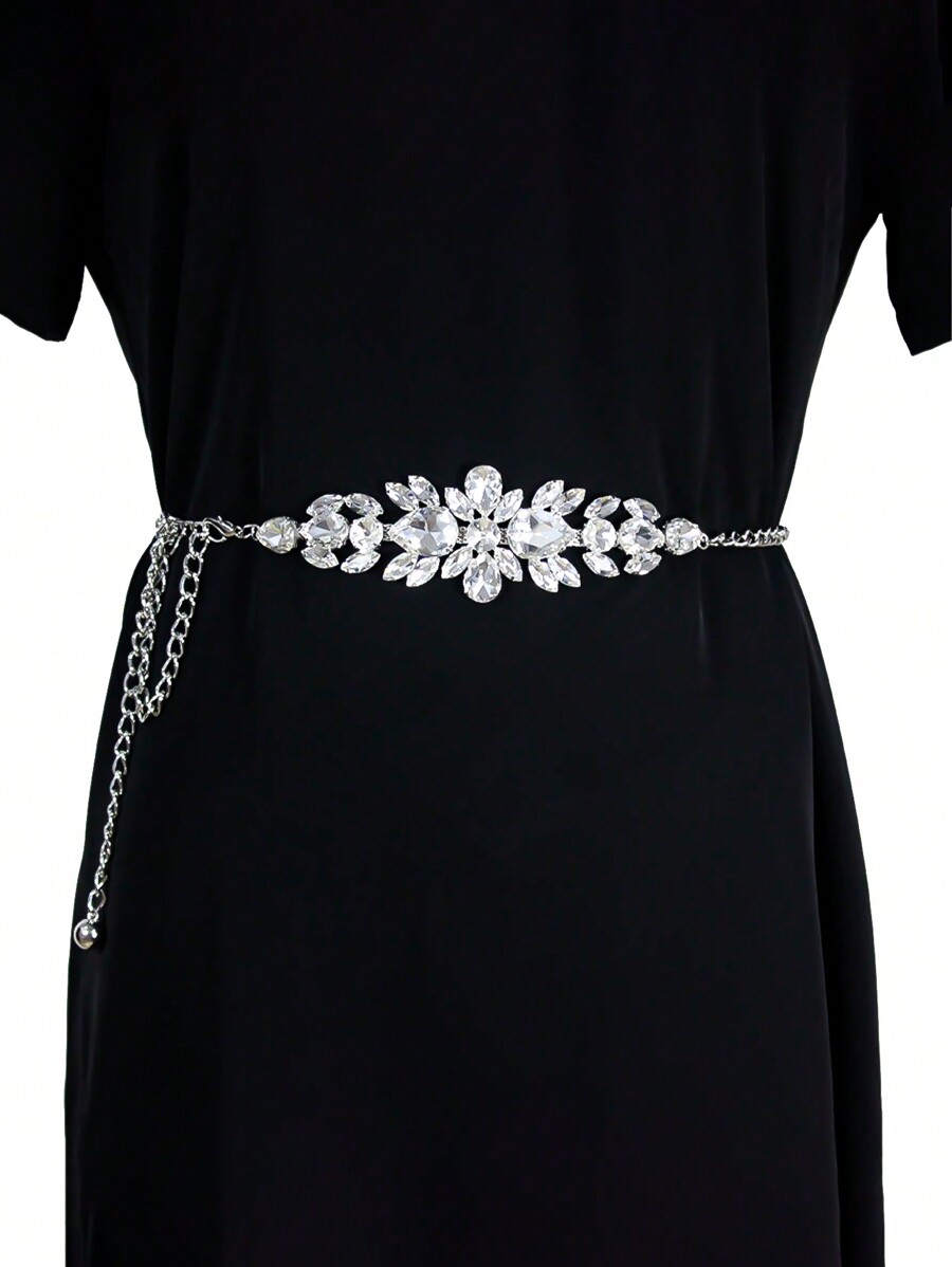 1pc Women's Luxury Diamond Waist Chain, Silver Metal Chain Waist Belt, Elegant Dress Accessory ...