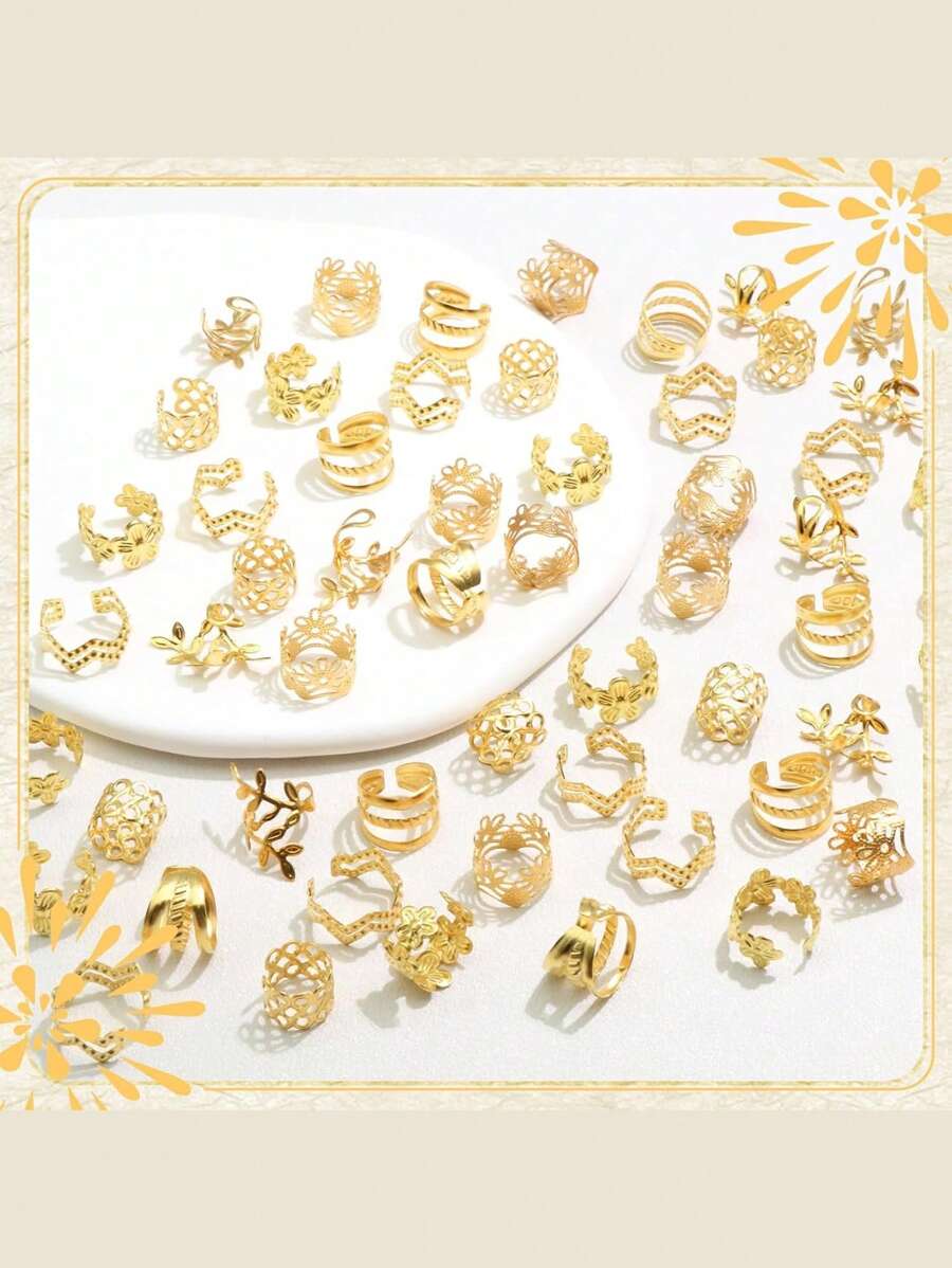 60PCS Hair Jewelry For Braids Gold Braid Clips Non-Piercing Ear Cuffs ...
